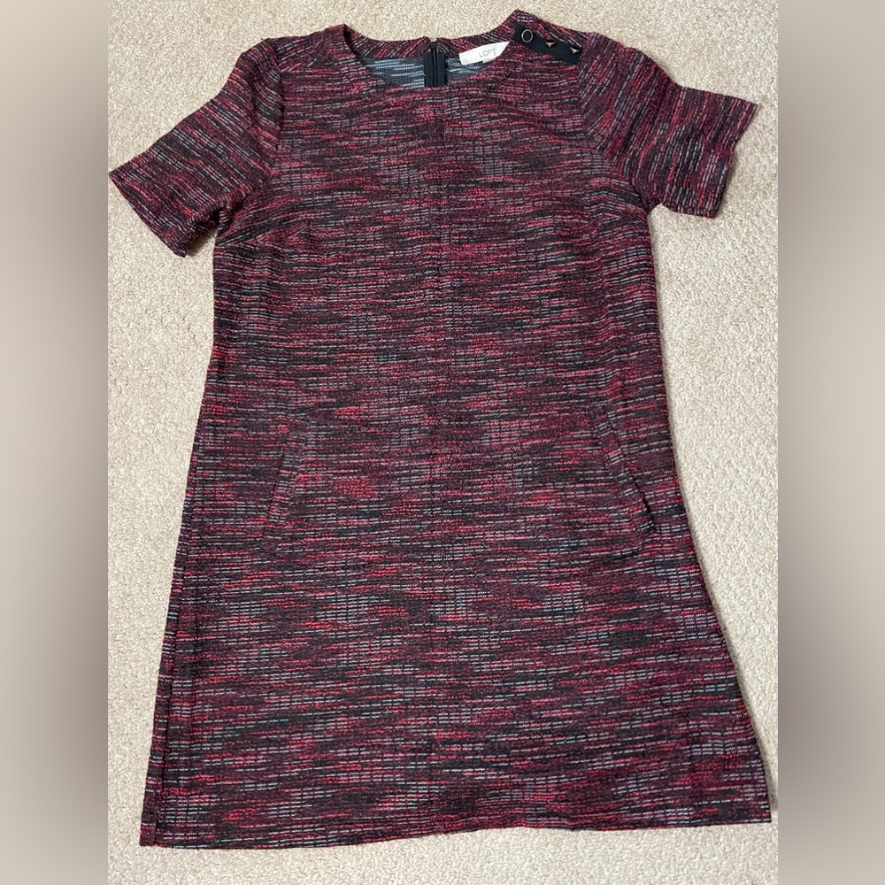 Loft Shift Short Sleeve Tweed Dress With Pockets. - Gem